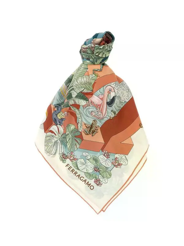 FERRAGAMO Jungle Party Print Silk Scarf - Neutrals