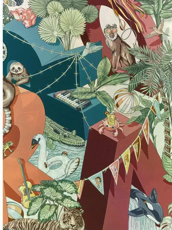 FERRAGAMO Jungle Party Print Silk Scarf