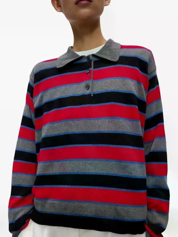 CORDERA Striped Long-sleeve Polo Top