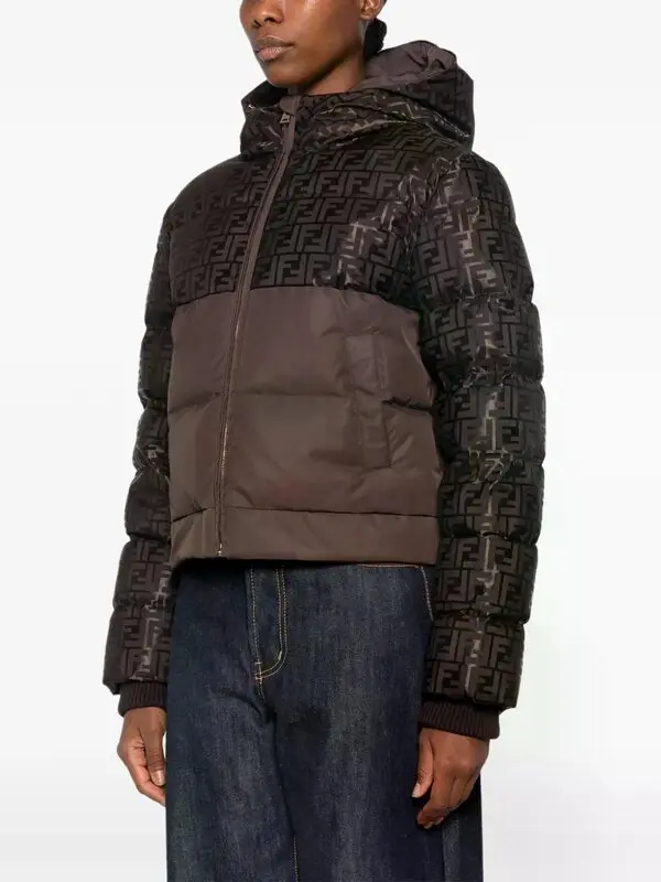 Fendi Ff-logo Zip-up Puffer Jacket - Brown