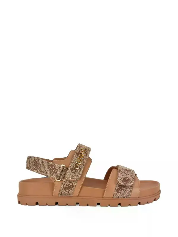 Guess Florizy2 Monogram-print Touch-strap Sandals - Brown