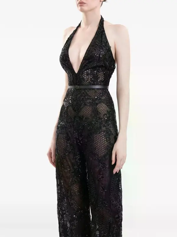 SAIID KOBEISY Embroidered Lace Halterneck Jumpsuit
