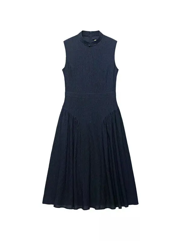 Shanghai Tang Seersucker Midi Dress - Blue
