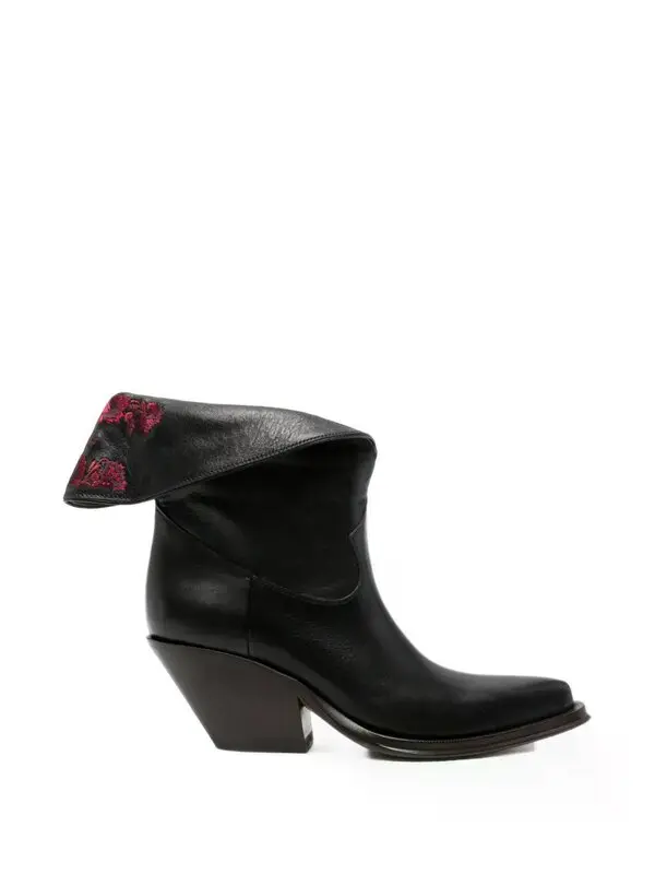Chloé Azelan Embroidered Leather Cowboy Boots - Black