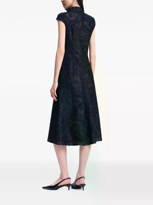 Shanghai Tang Embroidered Mandarin Collar Midi Dress