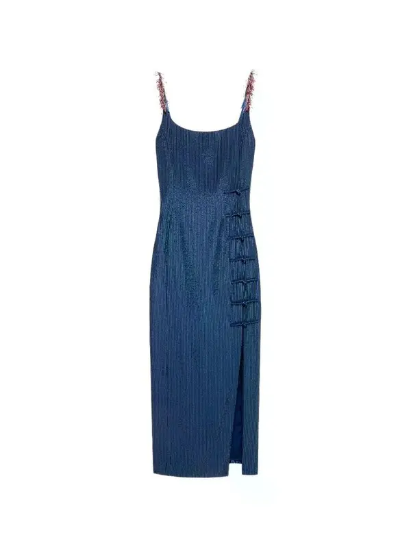 Shanghai Tang Embellished Frog Fastening Midi Dress