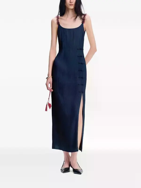 Shanghai Tang Embellished Frog Fastening Midi Dress