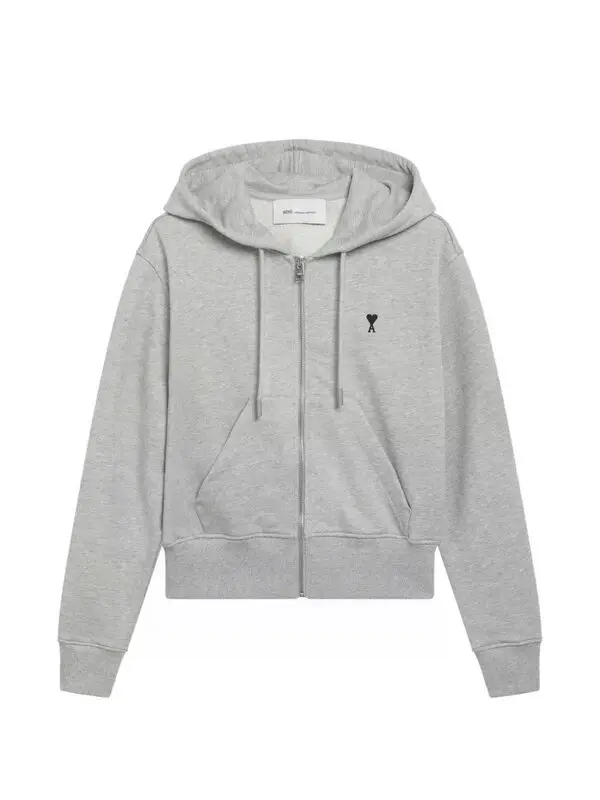 AMI Paris De Coeur Zip-up Hoodie - Grey