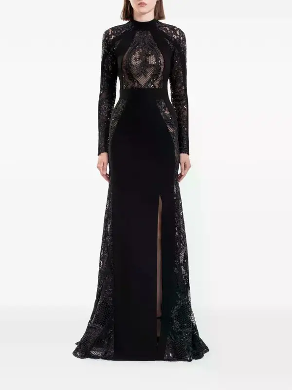 SAIID KOBEISY Embroidered Lace Long Sleeve Maxi Dress