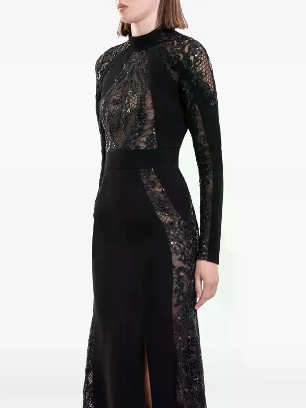 SAIID KOBEISY Embroidered Lace Long Sleeve Maxi Dress
