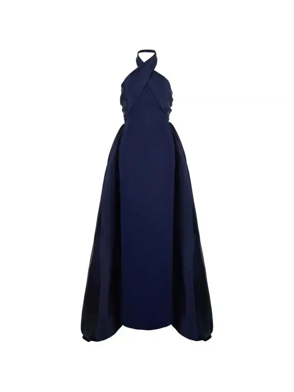 Solace London Halterneck Draped-panel Gown Maxi Dress - Blue