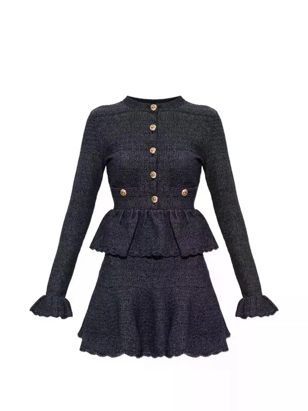 SELF-PORTRAIT Peplum-hem Long-sleeve Mini Dress - Blue