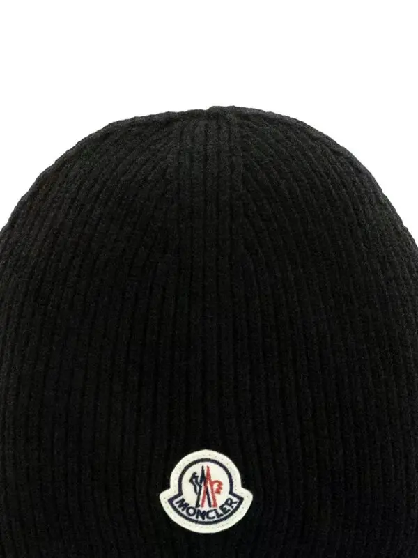 Moncler Logo-patch Ribbed Beanie Hat - Black