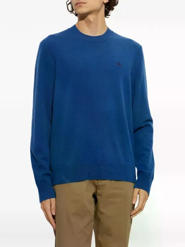 Burberry Cashmere-blend Crew Neck Sweater With Embroidered Knight