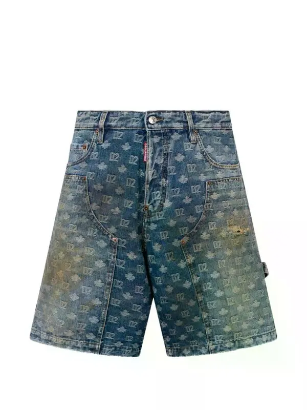 Dsquared2 Monogram Dirty Wash Carpenter Shorts - Blue