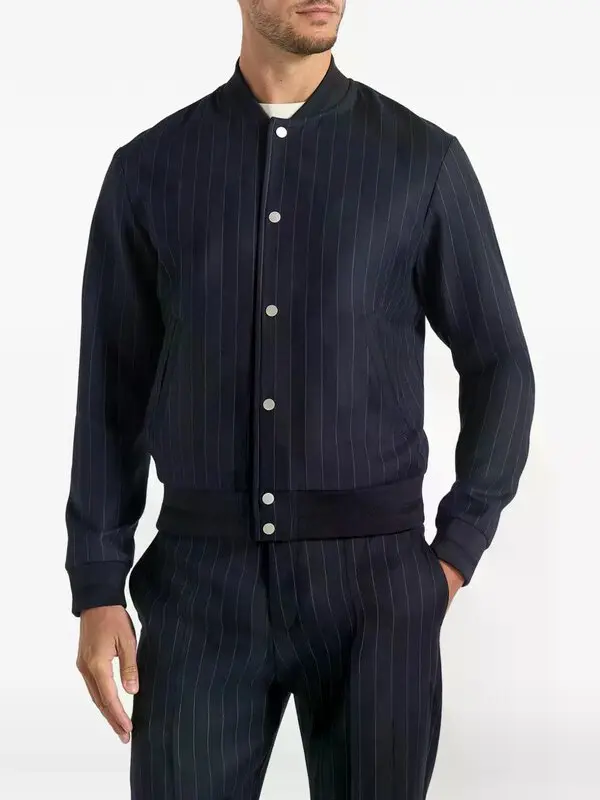 Manière De Voir Savin In Navy Pinstripe Bomber Jacket - Blue