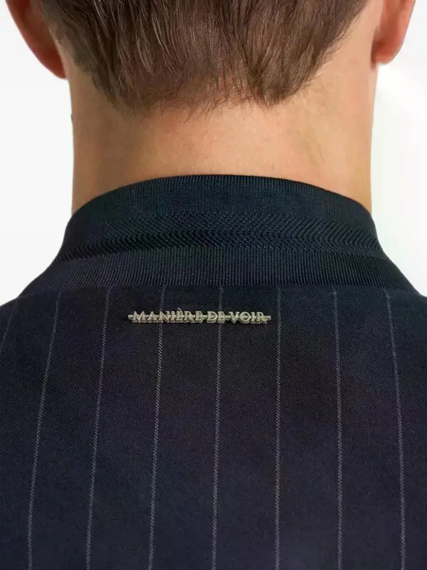 Manière De Voir Savin In Navy Pinstripe Bomber Jacket