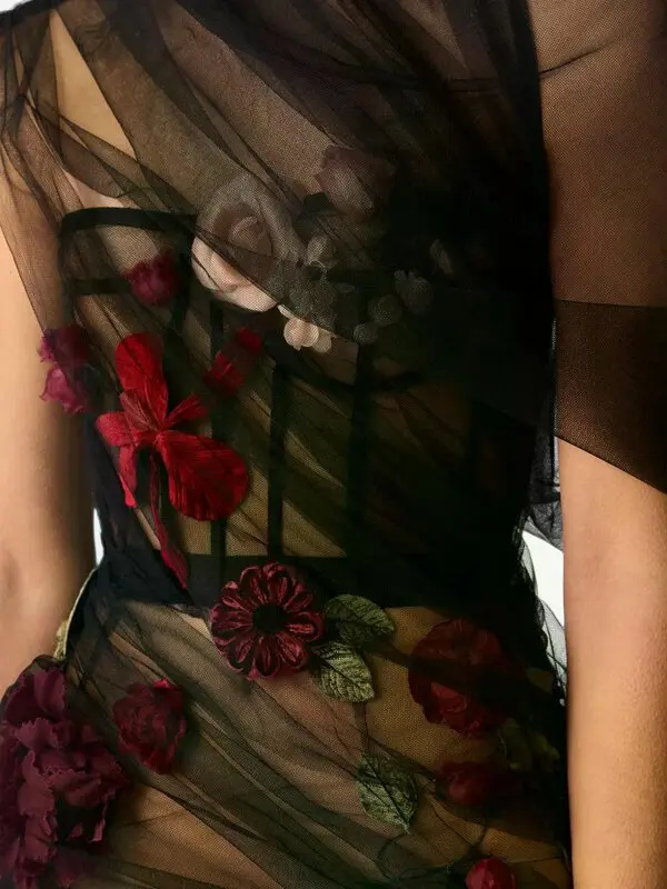 Monse Floral Appliqué Corset Midi Dress
