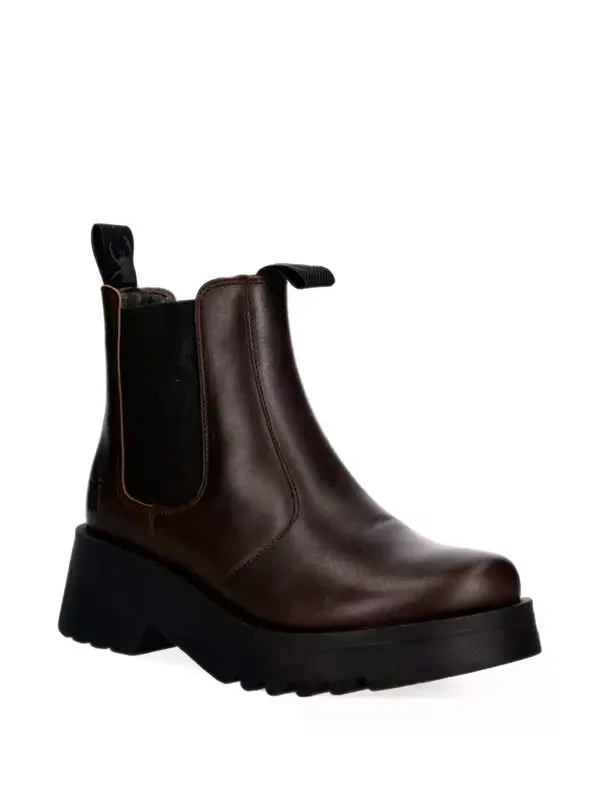 Fly London Dark Leather Chelsea Boots With Chunky Rubber Sole