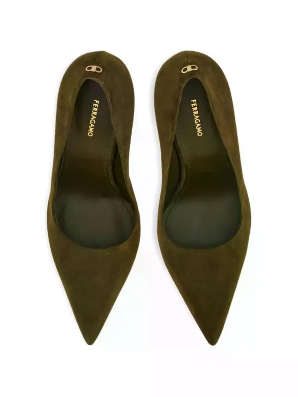 FERRAGAMO Suede Sculptural Heel Pumps