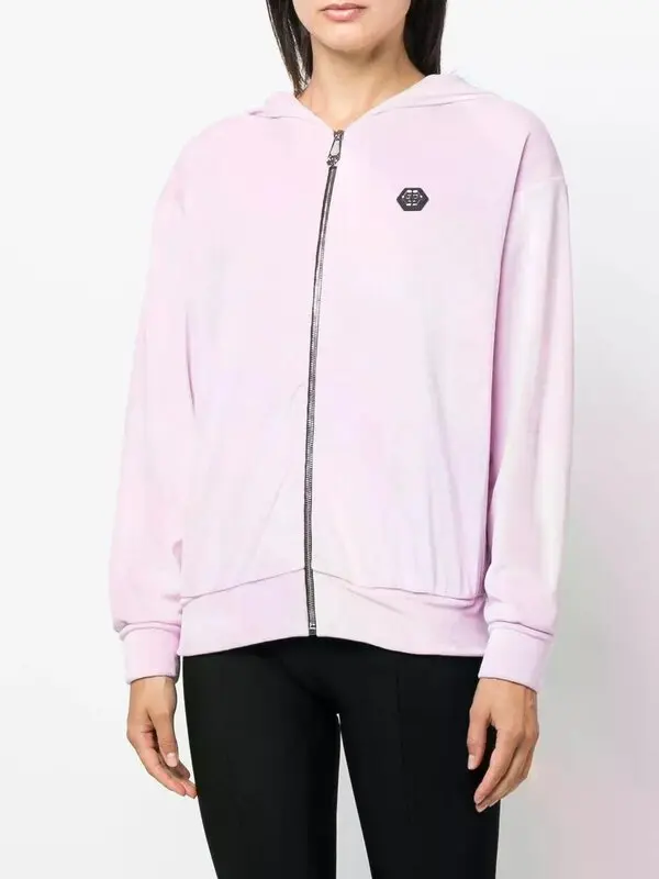 Philipp Plein Zip-up Logo Patch Hoodie