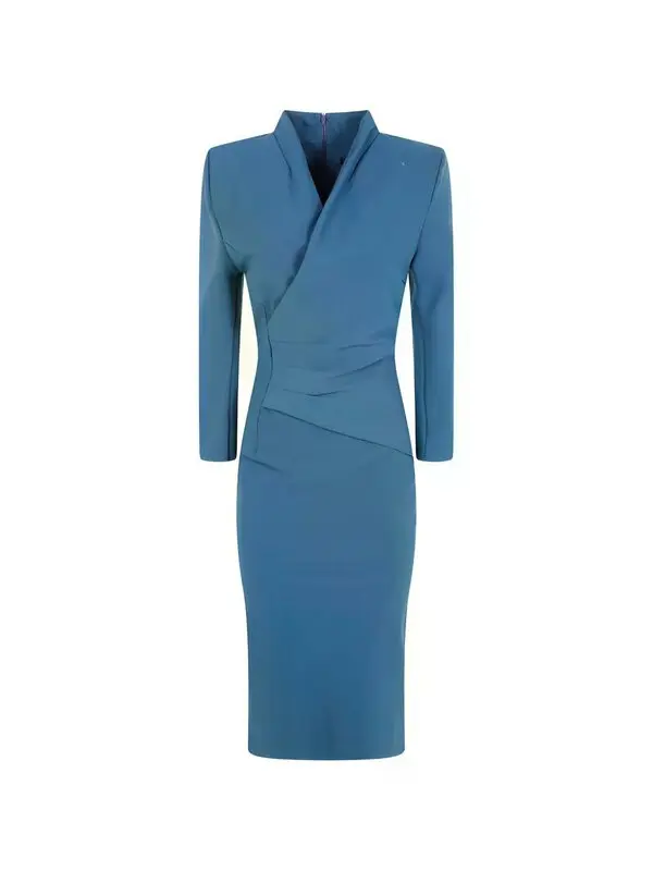 Chiara Boni La Petite Robe High Neck Long Sleeve Ruched Dress - Blue
