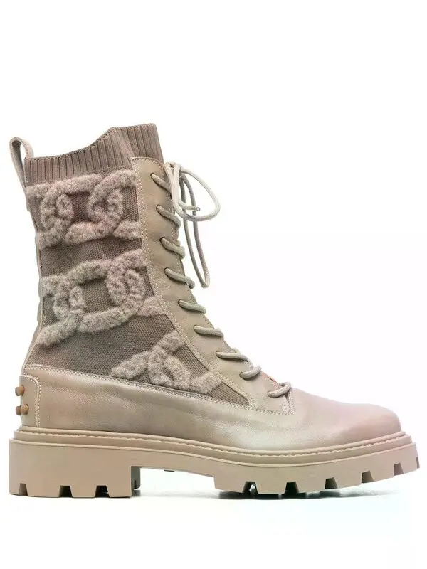 TOD'S Shearling-logo Combat Boots