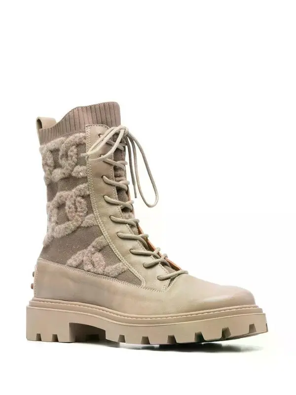 TOD'S Shearling-logo Combat Boots