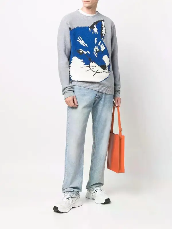 Maison Kitsuné Fox Head-jacquard Lambswool Jumper - Grey