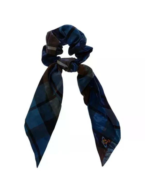 VIVIENNE WESTWOOD Tartan Print Hair Scrunchie With Orb Motif - Blue