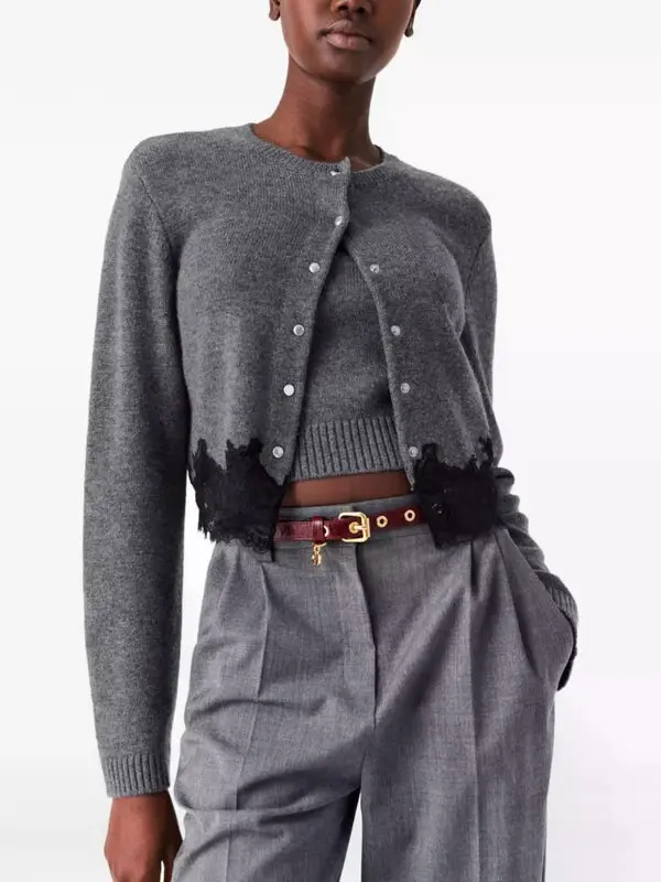 Maje Wool Cardigan And Tank Top Set With Lace Trim