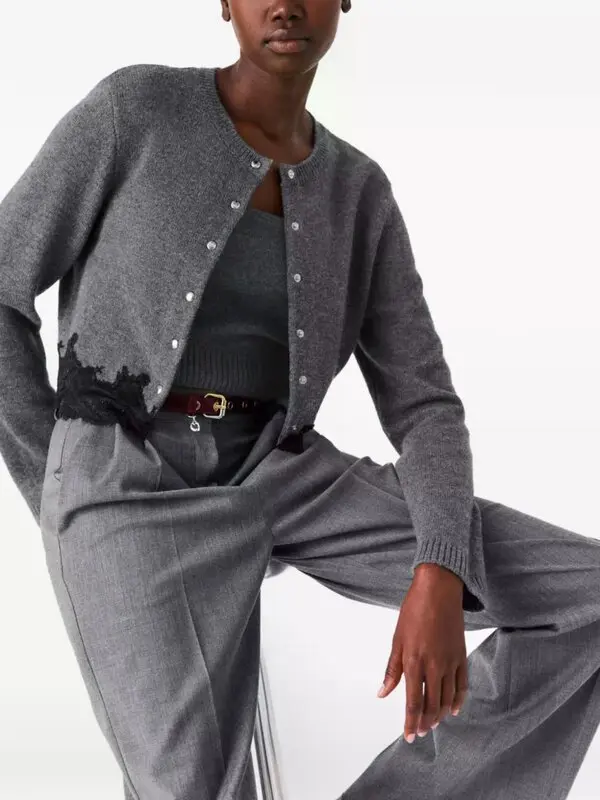 Maje Wool Cardigan And Tank Top Set With Lace Trim