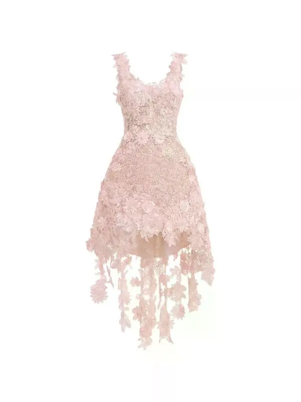 GEMY MAALOUF Lace-embroidered Asymmetric Dress - Pink