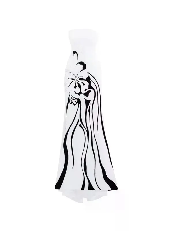 SAIID KOBEISY Embroidered Strapless Crepe Maxi Dress - White