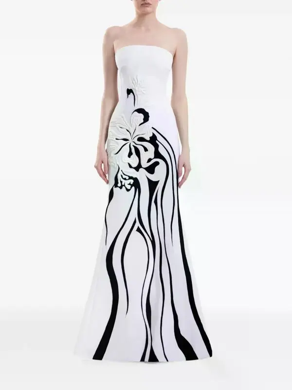 SAIID KOBEISY Embroidered Strapless Crepe Maxi Dress