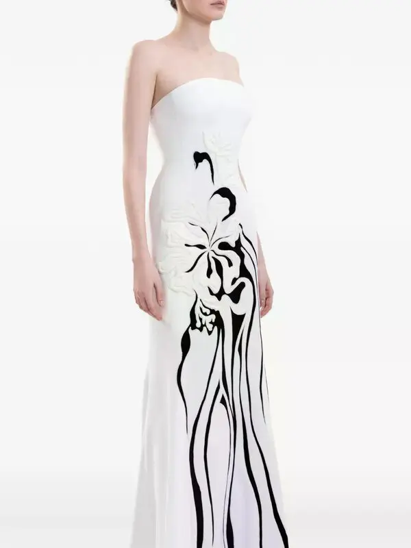 SAIID KOBEISY Embroidered Strapless Crepe Maxi Dress
