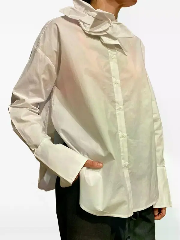 PSOPHIA Mandarin Collar Shirt With Removable Floral Appliqu