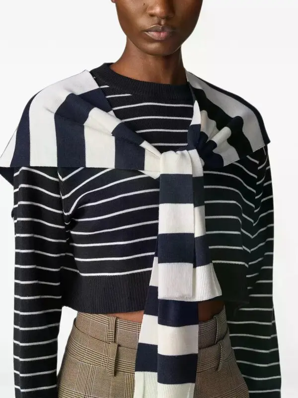 Monse Striped Cropped Sweater With Integrated Scarf