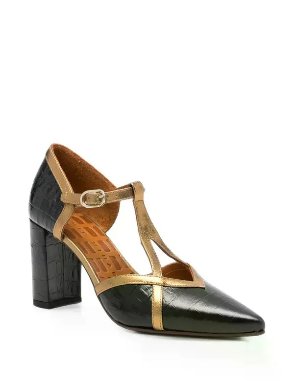Chie Mihara Aware Crocodile-effect Metallic-trim Heeled Pumps - Black