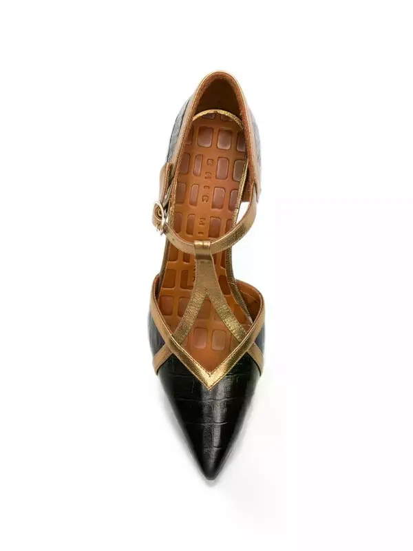 Chie Mihara Aware Crocodile-effect Metallic-trim Heeled Pumps