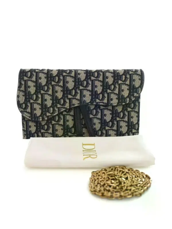 Dior Oblique Canvas Saddle Wallet On Chain Crossbody Bag - Blue