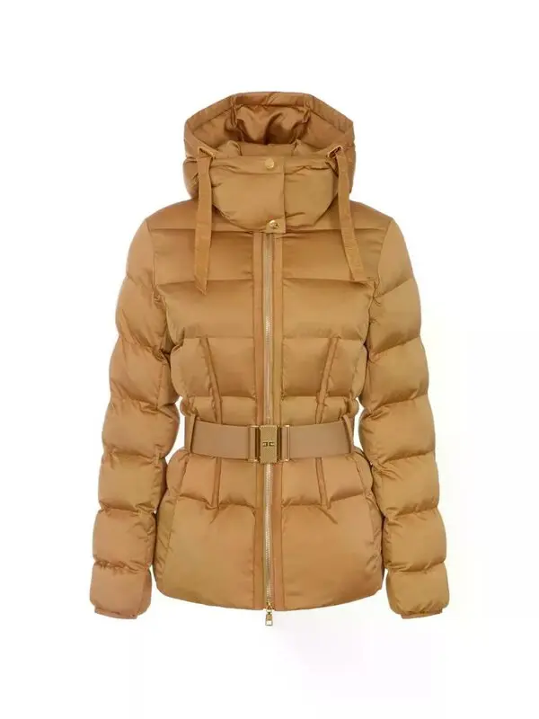 Elisabetta Franchi Down Jacket In Voile Fabric - Neutrals
