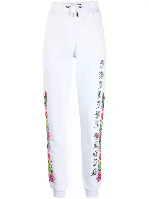 Philipp Plein Crystal Embellished Floral Track Pants - White