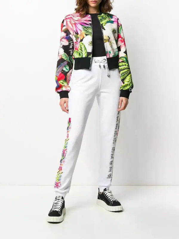 Philipp Plein Crystal Embellished Floral Track Pants