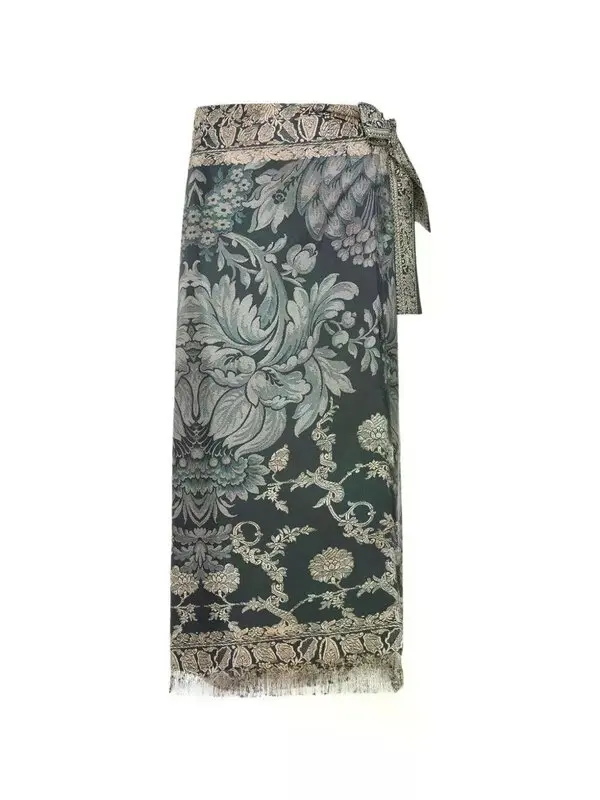 PIERRE-LOUIS MASCIA Floral Tapestry Wrap Midi Skirt - Blue