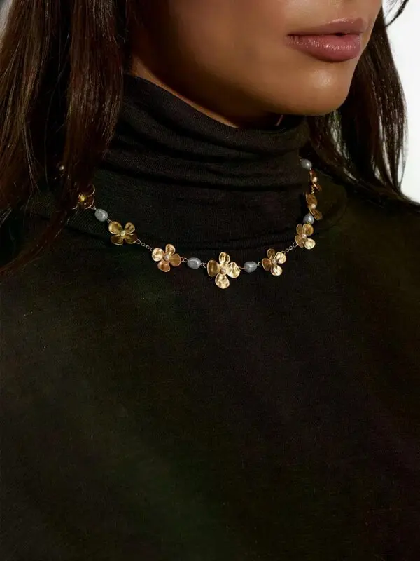 Cult Gaia Faux Pearl Floral Necklace - Gold