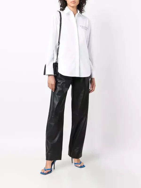 Off-White Cotton Embroidered Classic Collar Shirt - White