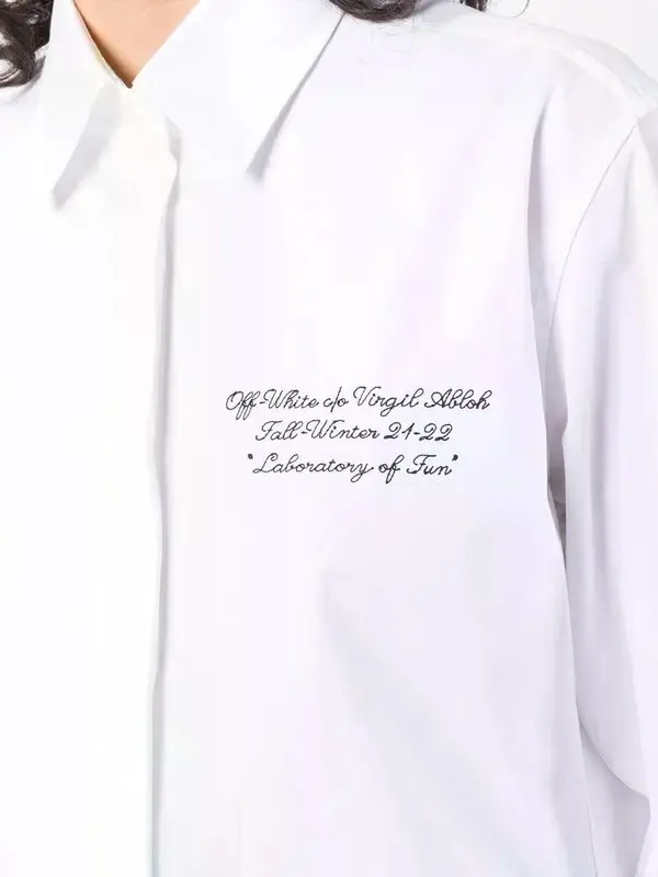 Off-White Cotton Embroidered Classic Collar Shirt