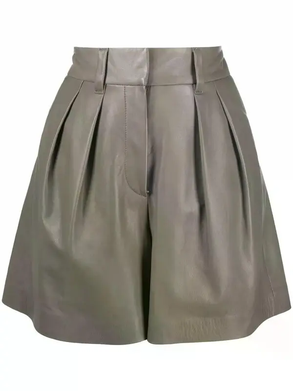 Brunello Cucinelli Wide-leg Leather Shorts - Green