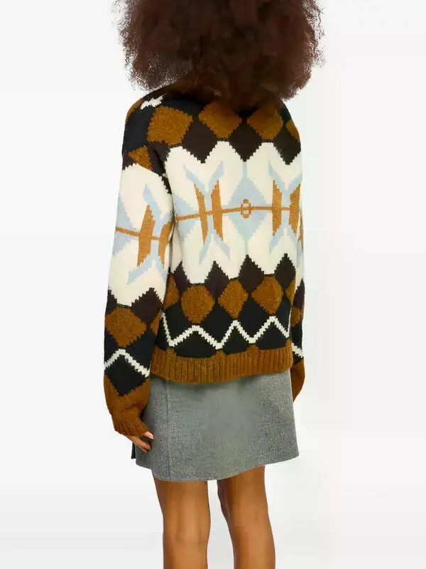 SEMICOUTURE Geometric Intarsia Sweater - Brown